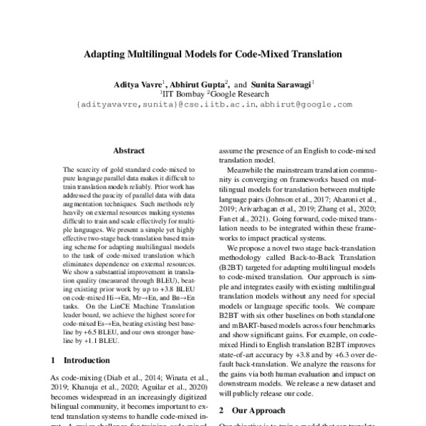 Adapting Multilingual Models for Code-Mixed Translation - ACL Anthology