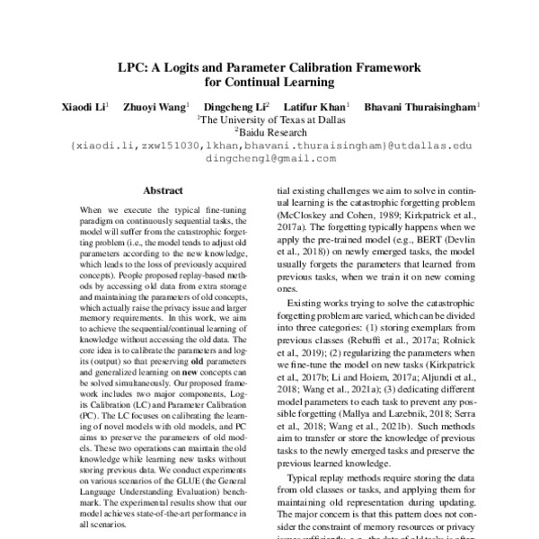 LPC: A Logits and Parameter Calibration Framework for Continual Learning - ACL Anthology