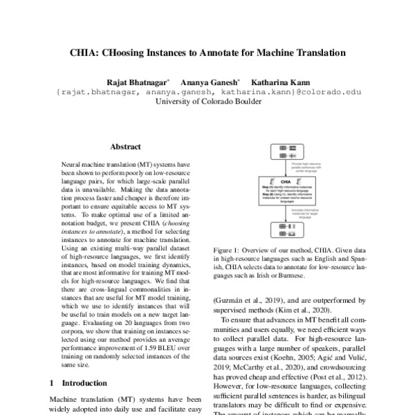 CHIA: CHoosing Instances to Annotate for Machine Translation - ACL ...