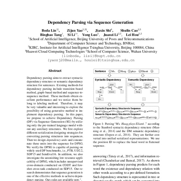 Dependency Parsing Via Sequence Generation Acl Anthology