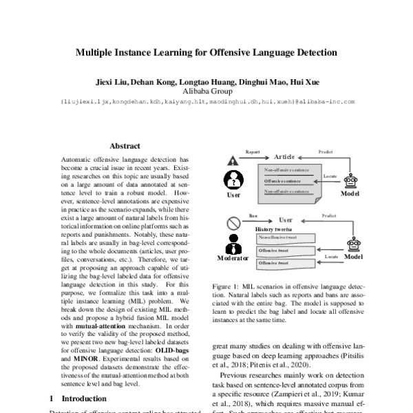 Multiple Instance Learning for Offensive Language Detection - ACL Anthology