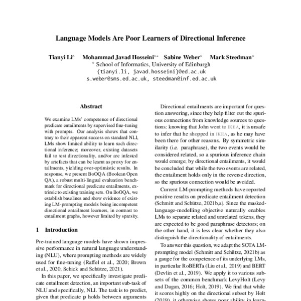 Language Models Are Poor Learners of Directional Inference - ACL Anthology