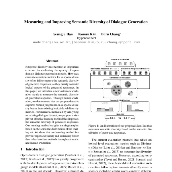 Measuring and Improving Semantic Diversity of Dialogue Generation - ACL Anthology