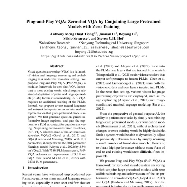 Plug And Play Vqa Zero Shot Vqa By Conjoining Large Pretrained Models