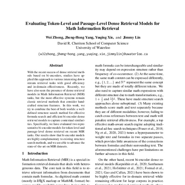 Evaluating Token-Level and Passage-Level Dense Retrieval Models for ...