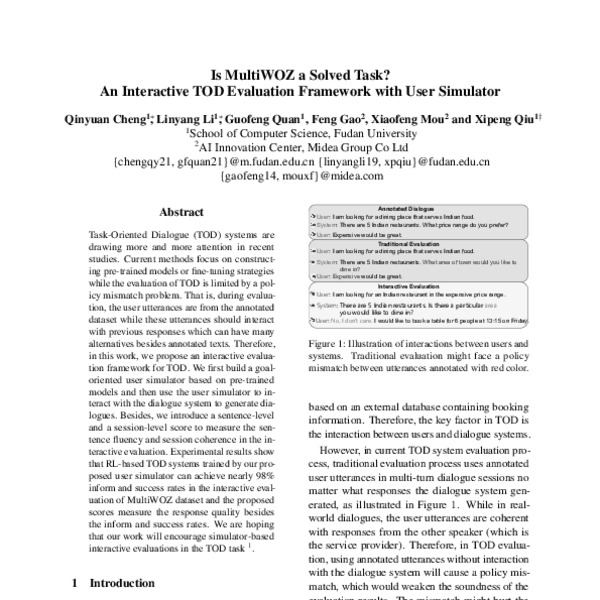 Is MultiWOZ a Solved Task? An Interactive TOD Evaluation Framework with User Simulator - ACL ...