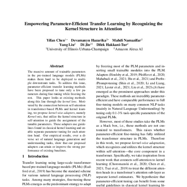 Empowering parameter-efficient transfer learning by recognizing the kernel structure in self ...