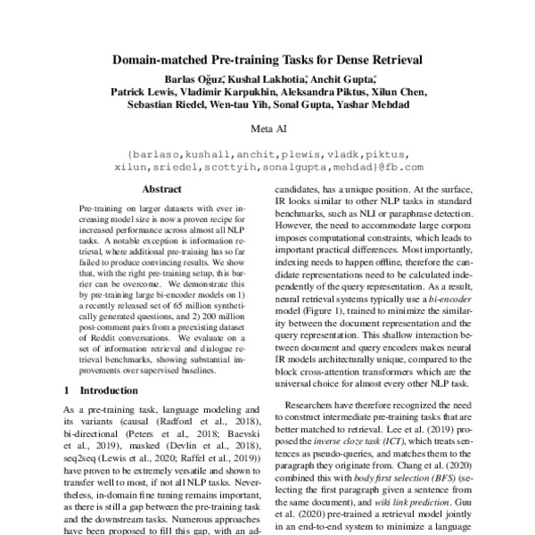 Domain Matched Pre Training Tasks For Dense Retrieval Acl Anthology