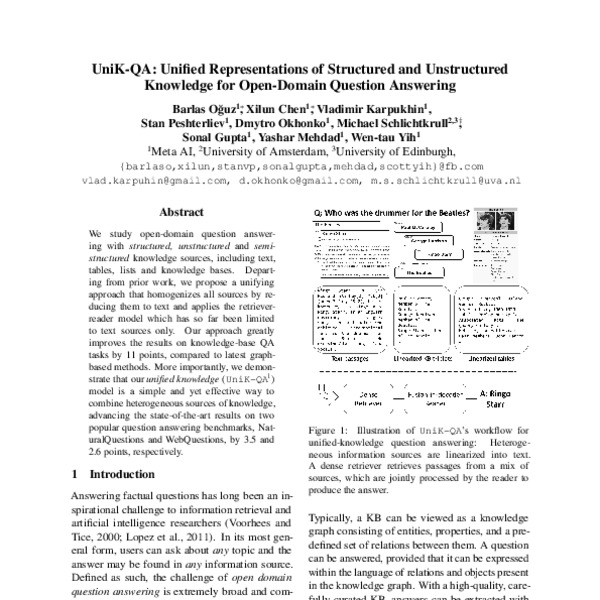 UniK-QA: Unified Representations of Structured and Unstructured Knowledge for Open-Domain ...