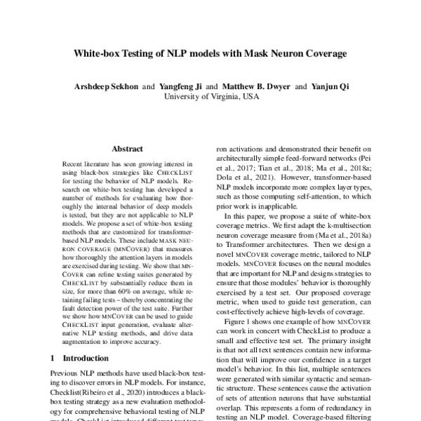 White-box Testing of NLP models with Mask Neuron Coverage - ACL Anthology