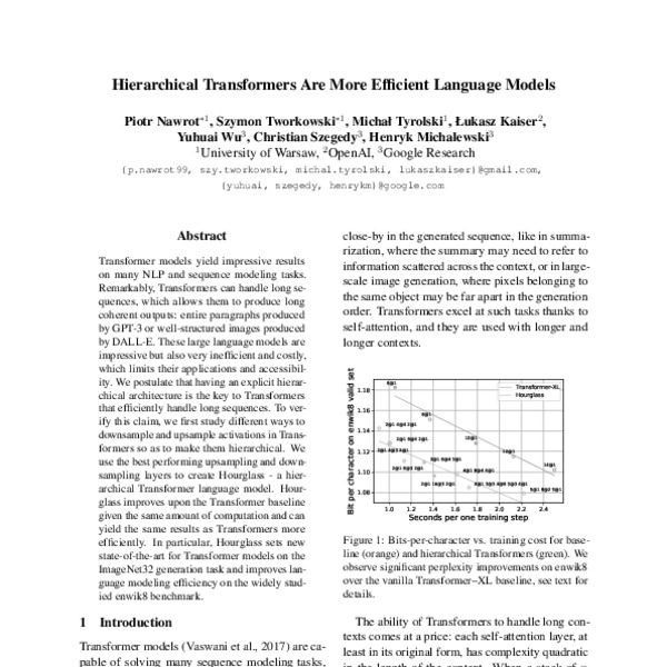 Hierarchical Transformers Are More Efficient Language Models Acl
