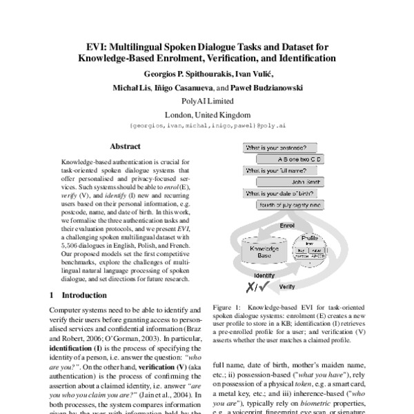 EVI: Multilingual Spoken Dialogue Tasks and Dataset for Knowledge-Based Enrolment, Verification ...