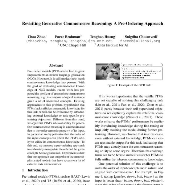 Revisiting Generative Commonsense Reasoning: A Pre-Ordering Approach - ACL Anthology