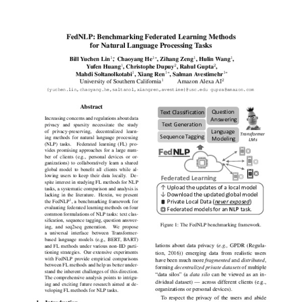 FedNLP: Benchmarking Federated Learning Methods for Natural Language Processing Tasks - ACL ...