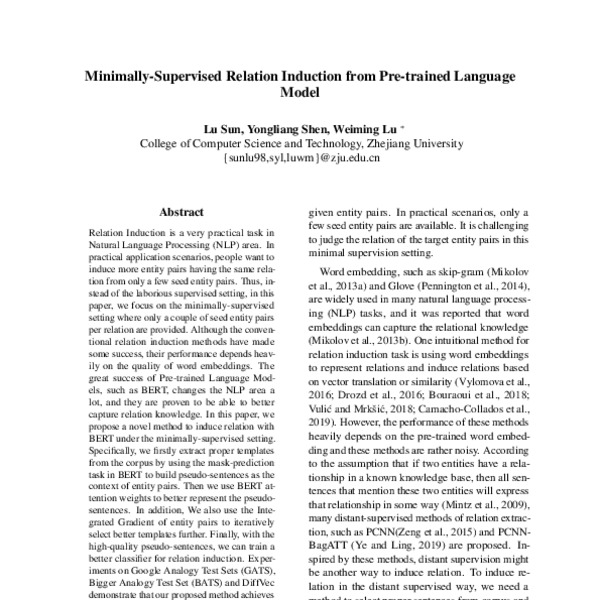 Minimally-Supervised Relation Induction from Pre-trained Language Model - ACL Anthology