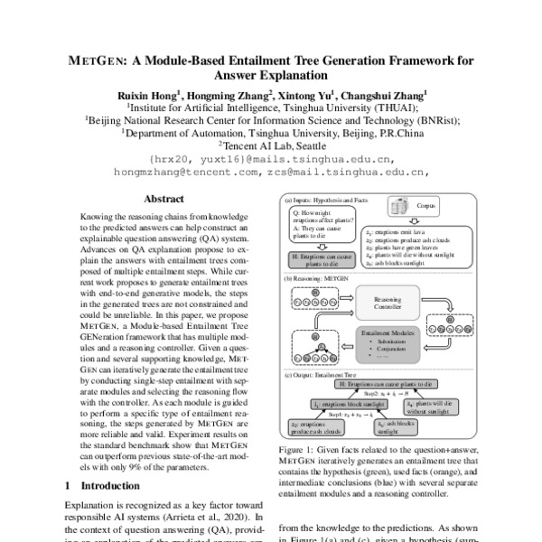 METGEN: A Module-Based Entailment Tree Generation Framework for Answer Explanation - ACL Anthology