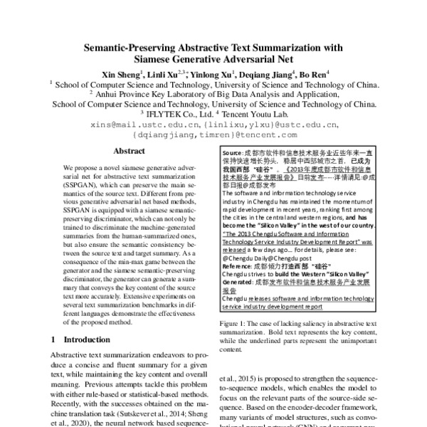 Semantic-Preserving Abstractive Text Summarization with Siamese Generative Adversarial Net - ACL ...