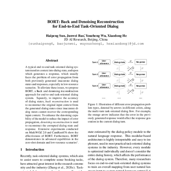 BORT: Back and Denoising Reconstruction for End-to-End Task-Oriented Dialog - ACL Anthology