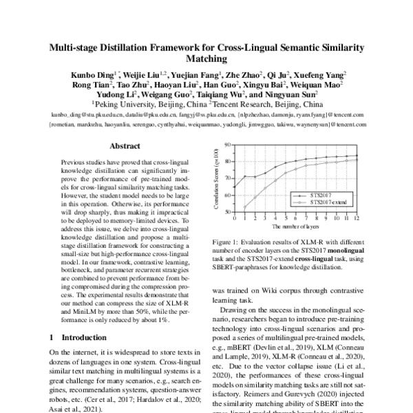 Multi-stage Distillation Framework for Cross-Lingual Semantic Similarity Matching - ACL Anthology