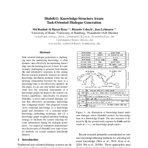 DialoKG: Knowledge-Structure Aware Task-Oriented Dialogue Generation - ACL Anthology