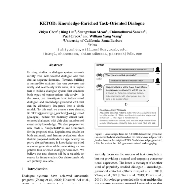 KETOD: Knowledge-Enriched Task-Oriented Dialogue - ACL Anthology