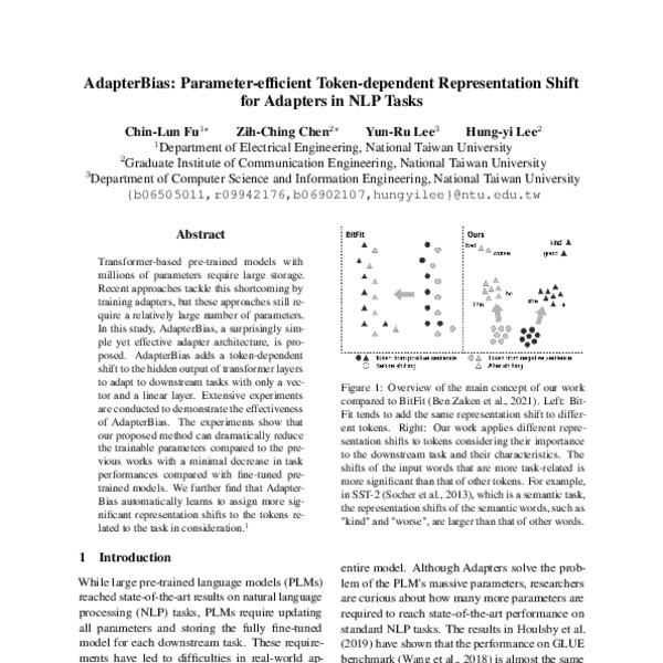 Adapterbias Parameter Efficient Token Dependent Representation Shift For Adapters In Nlp Tasks