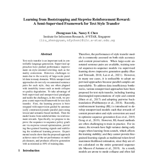Learning from Bootstrapping and Stepwise Reinforcement Reward: A Semi-Supervised Framework for ...