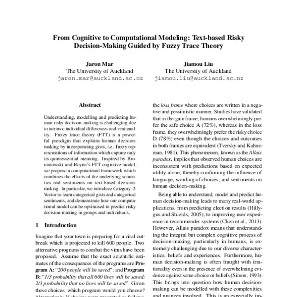 From Cognitive to Computational Modeling: Text-based Risky Decision ...