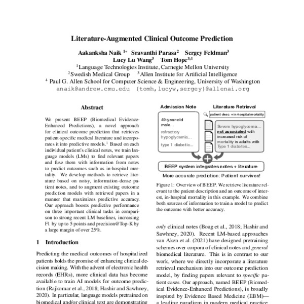 Literature Augmented Clinical Outcome Prediction Acl Anthology