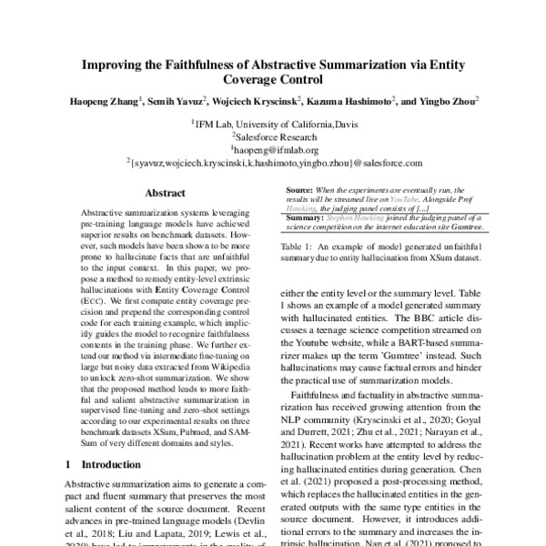 Improving the Faithfulness of Abstractive Summarization via Entity Coverage Control - ACL Anthology