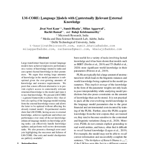 LM-CORE: Language Models with Contextually Relevant External Knowledge - ACL Anthology