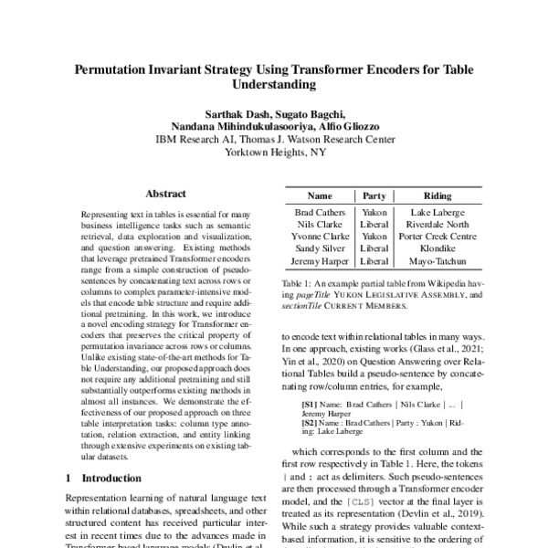 Permutation Invariant Strategy Using Transformer Encoders for Table Understanding - ACL Anthology