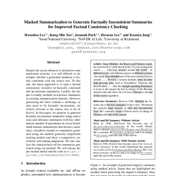Masked Summarization to Generate Factually Inconsistent Summaries for Improved Factual ...