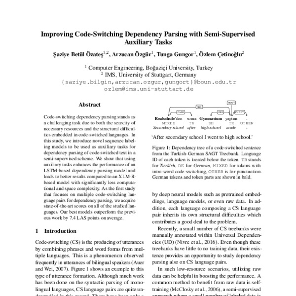 Improving Code-Switching Dependency Parsing with Semi-Supervised Auxiliary Tasks - ACL Anthology