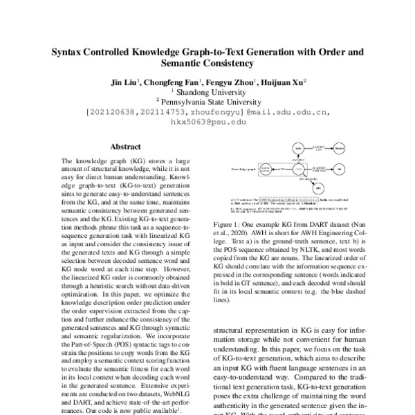 Syntax Controlled Knowledge Graph To Text Generation With Order And