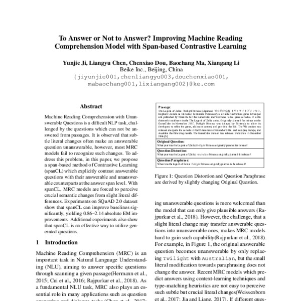 To Answer or Not To Answer? Improving Machine Reading Comprehension Model with Span-based ...