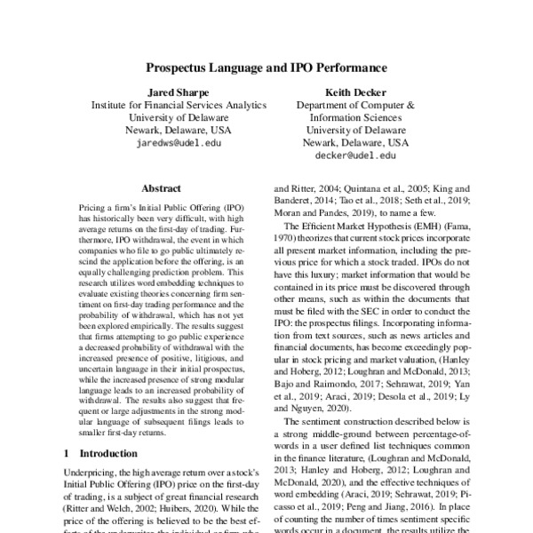 Prospectus Language and IPO Performance - ACL Anthology