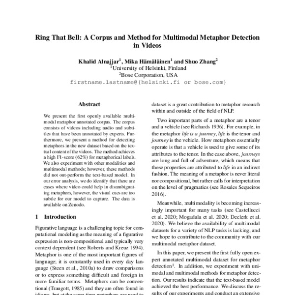 Ring That Bell: A Corpus and Method for Multimodal Metaphor Detection ...