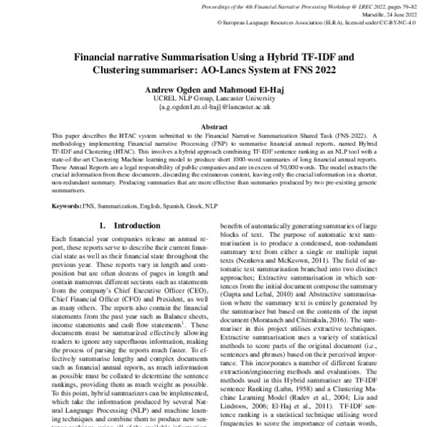 Financial Narrative Summarisation Using a Hybrid TF-IDF and Clustering ...