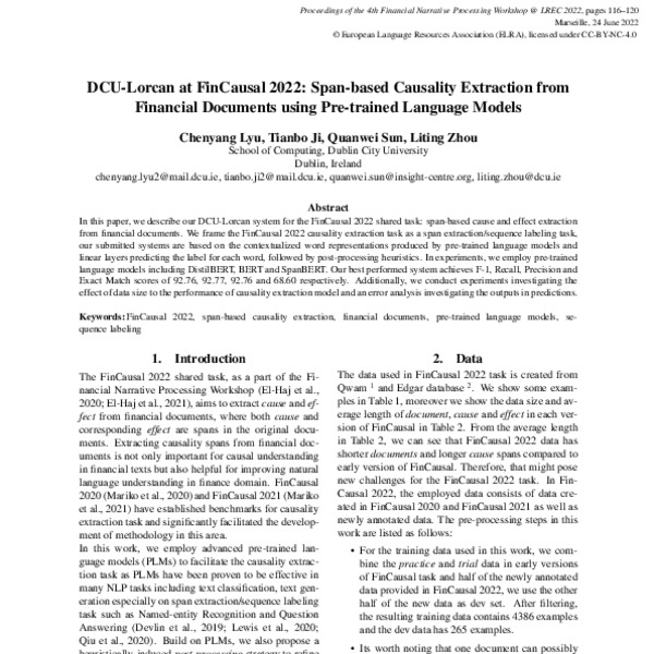 Dcu Lorcan At Fincausal 2022 Span Based Causality Extraction From Financial Documents Using Pre