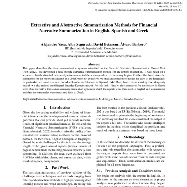 Extractive and Abstractive Summarization Methods for Financial ...