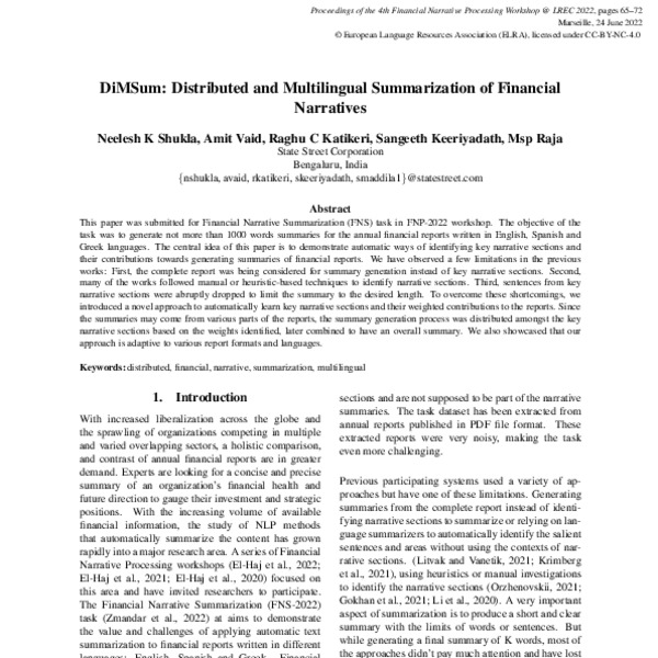 DiMSum: Distributed and Multilingual Summarization of Financial Narratives - ACL Anthology