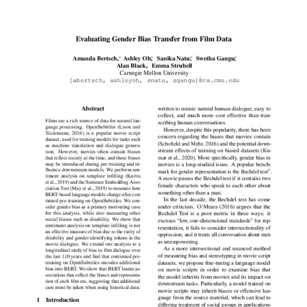 Evaluating Gender Bias Transfer from Film Data - ACL Anthology