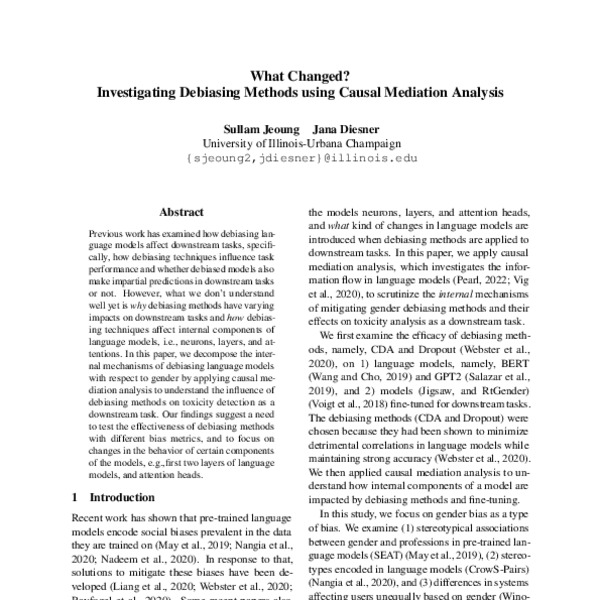 What changed? Investigating Debiasing Methods using Causal Mediation Analysis - ACL Anthology