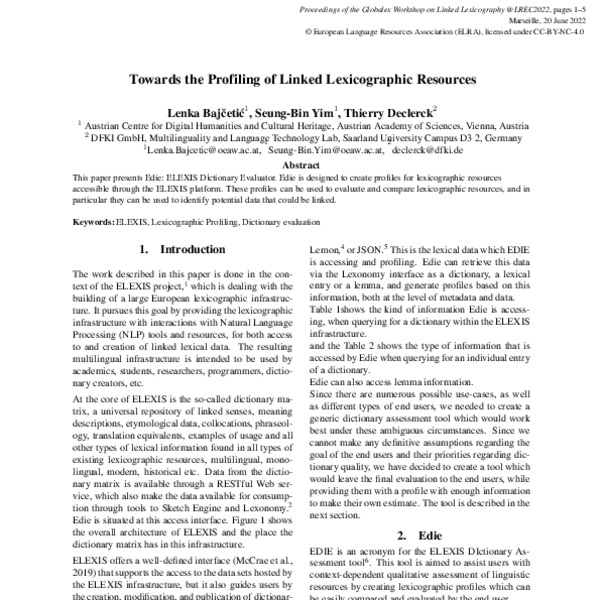 Towards the Profiling of Linked Lexicographic Resources - ACL Anthology