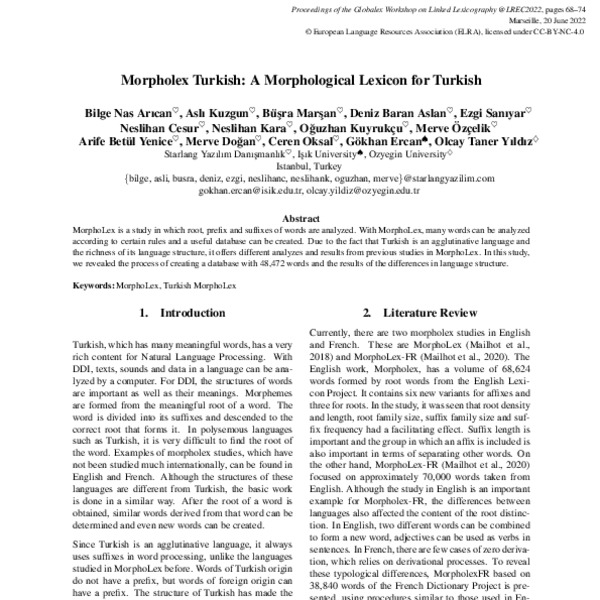 Morpholex Turkish: A Morphological Lexicon for Turkish - ACL Anthology