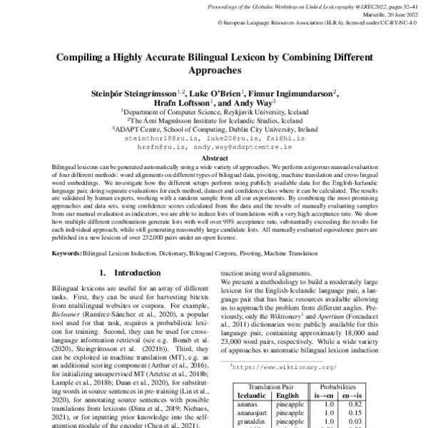 Compiling a Highly Accurate Bilingual Lexicon by Combining Different Approaches - ACL Anthology