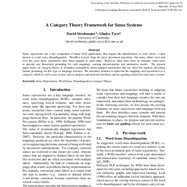 A Category Theory Framework for Sense Systems - ACL Anthology