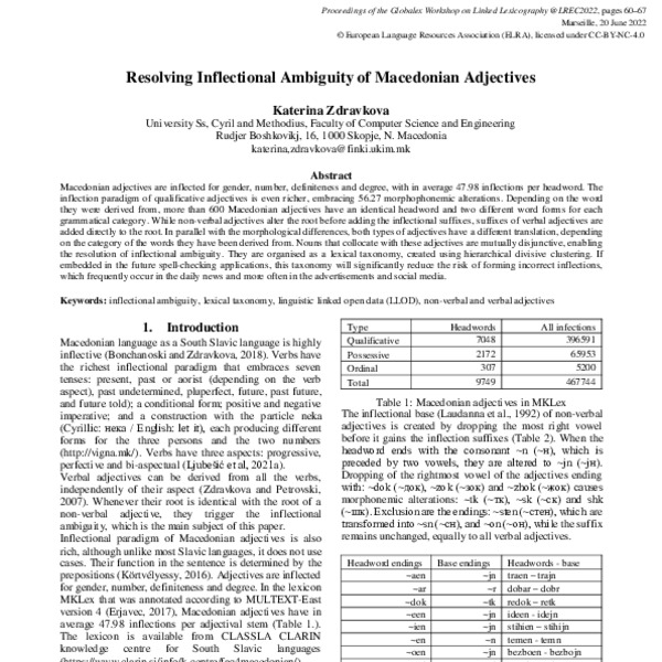 Resolving Inflectional Ambiguity of Macedonian Adjectives - ACL Anthology