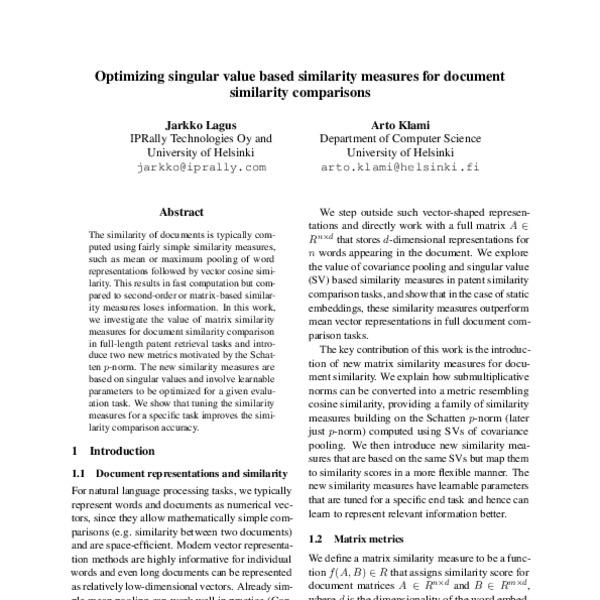 Optimizing Singular Value Based Similarity Measures For Document Similarity Comparisons Acl